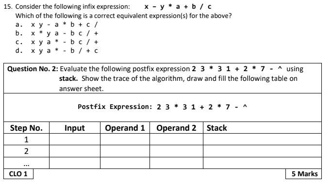 Solved a. ху 15. Consider the following infix expression: x | Chegg.com