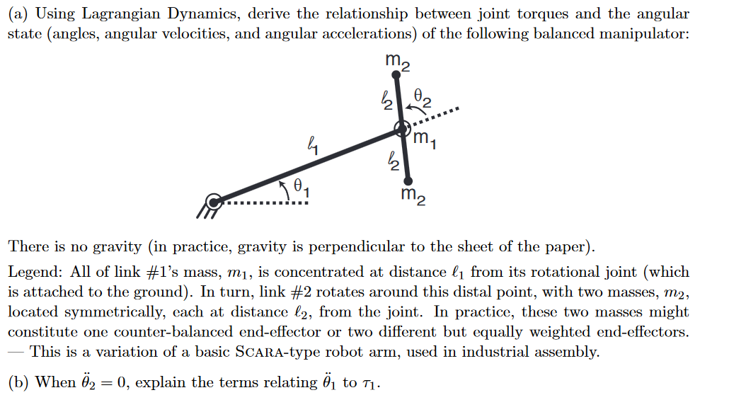 Solved (a) Using Lagrangian Dynamics, derive the | Chegg.com