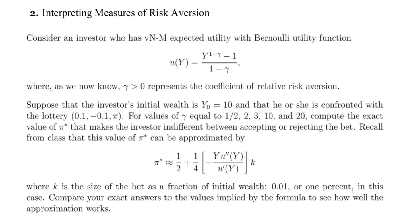 Solved 2. Interpreting Measures of Risk Aversion Consider an | Chegg.com