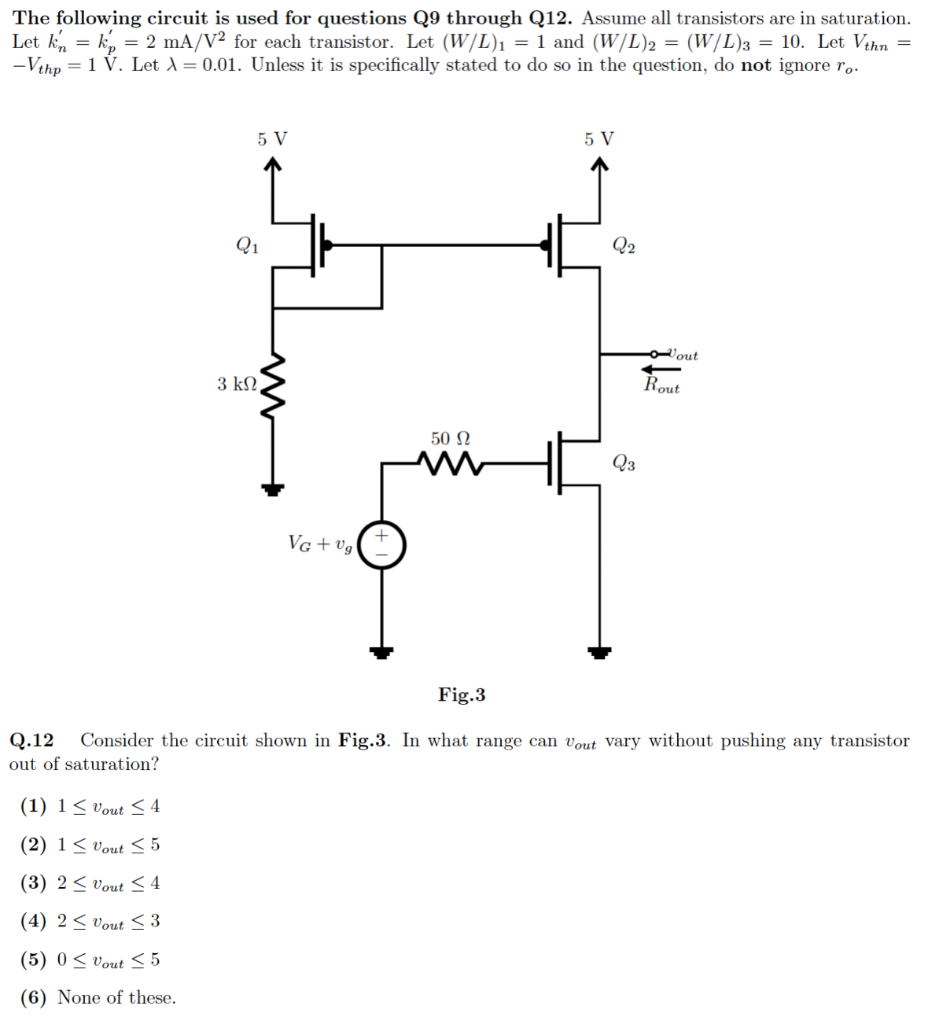 Solved The following circuit is used for questions Q9 | Chegg.com
