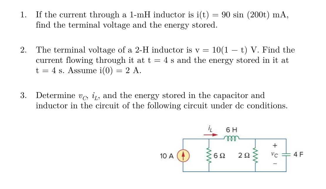 Solved 1. = If the current through a 1-mH inductor is i(t) | Chegg.com