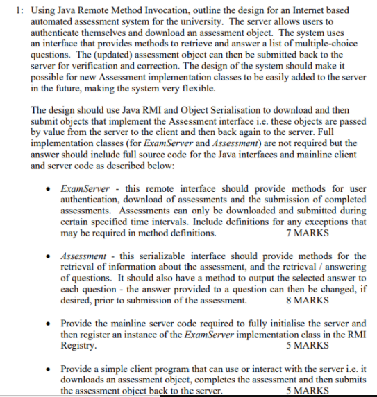 1: Using Java Remote Method Invocation, outline the | Chegg.com