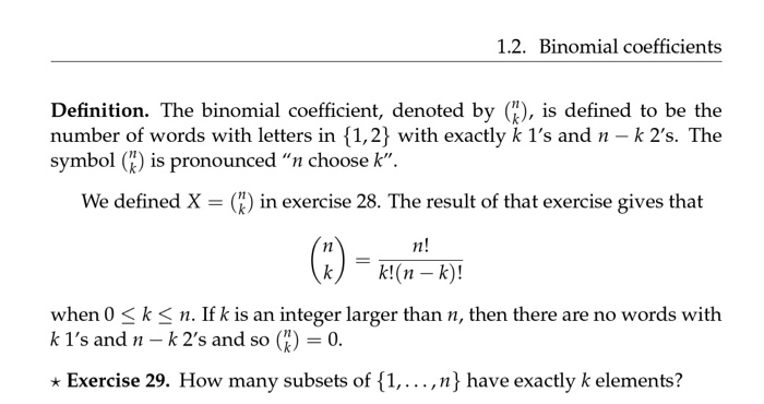 Solved 1.2. Binomial coefficients Definition. The binomial | Chegg.com
