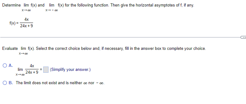 Solved Determine limx→∞f(x) ﻿and limx→-∞f(x) ﻿for the | Chegg.com