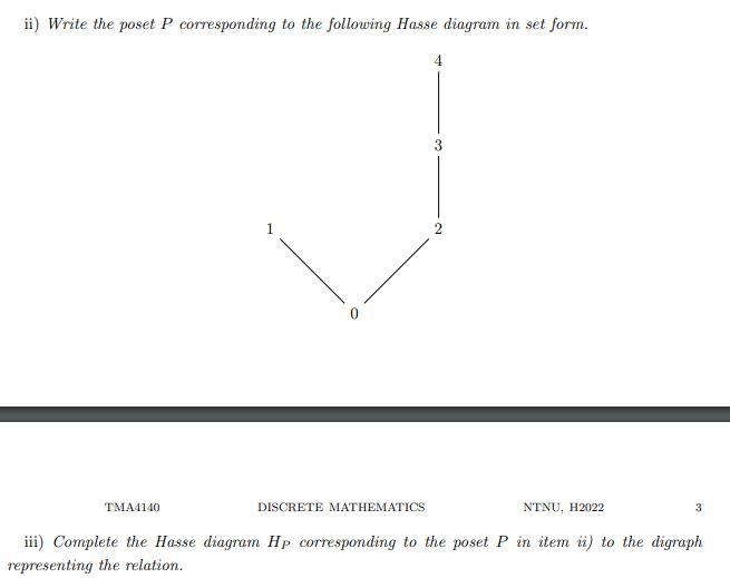 Solved ii) Write the poset P corresponding to the following | Chegg.com
