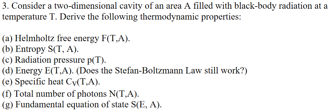 Solved 3. Consider a two-dimensional cavity of an area A | Chegg.com
