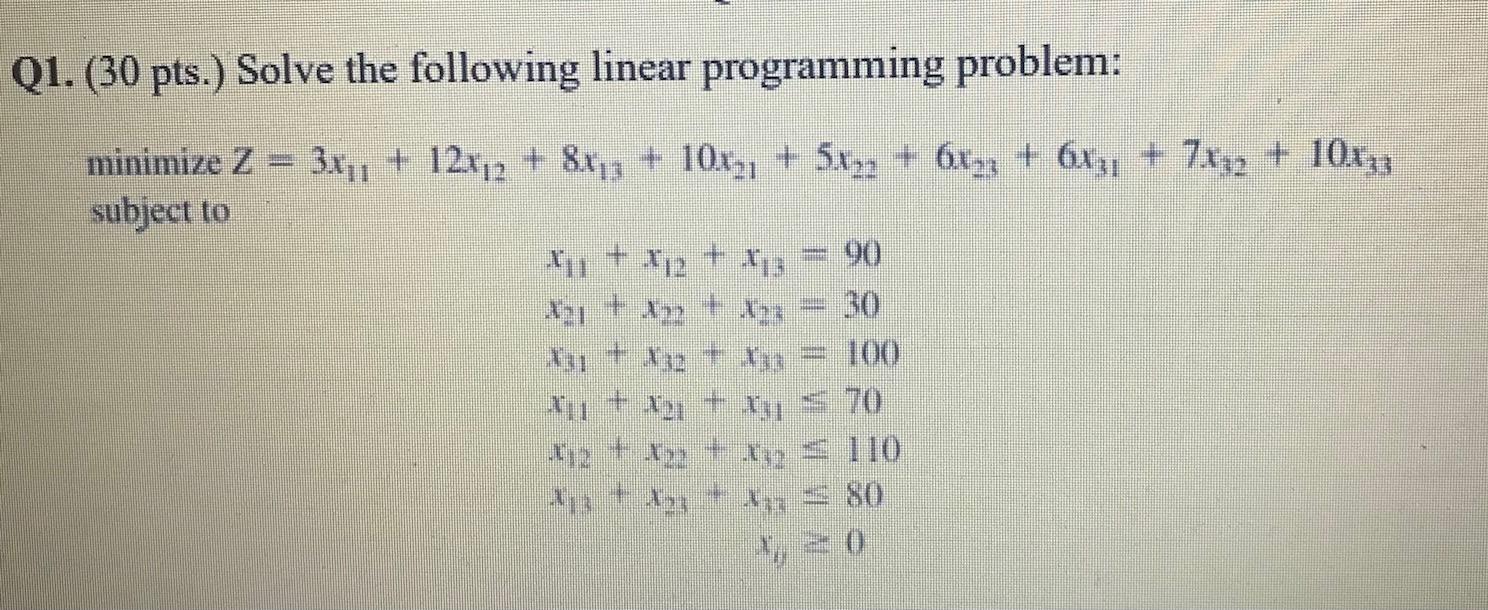 Solved Q1. (30 pts.) Solve the following linear programming | Chegg.com