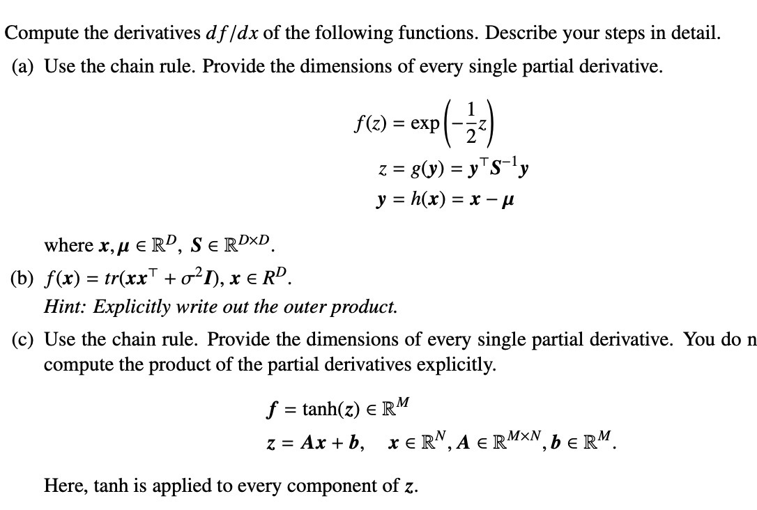 Solved Compute the derivatives df/dx of the following | Chegg.com