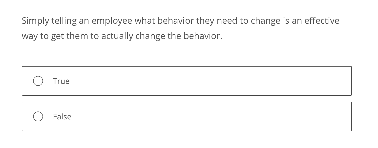 Solved Simply telling an employee what behavior they need to | Chegg.com
