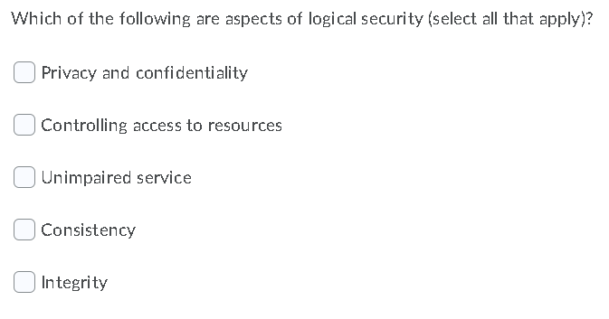 Solved Which of the following are aspects of logical | Chegg.com