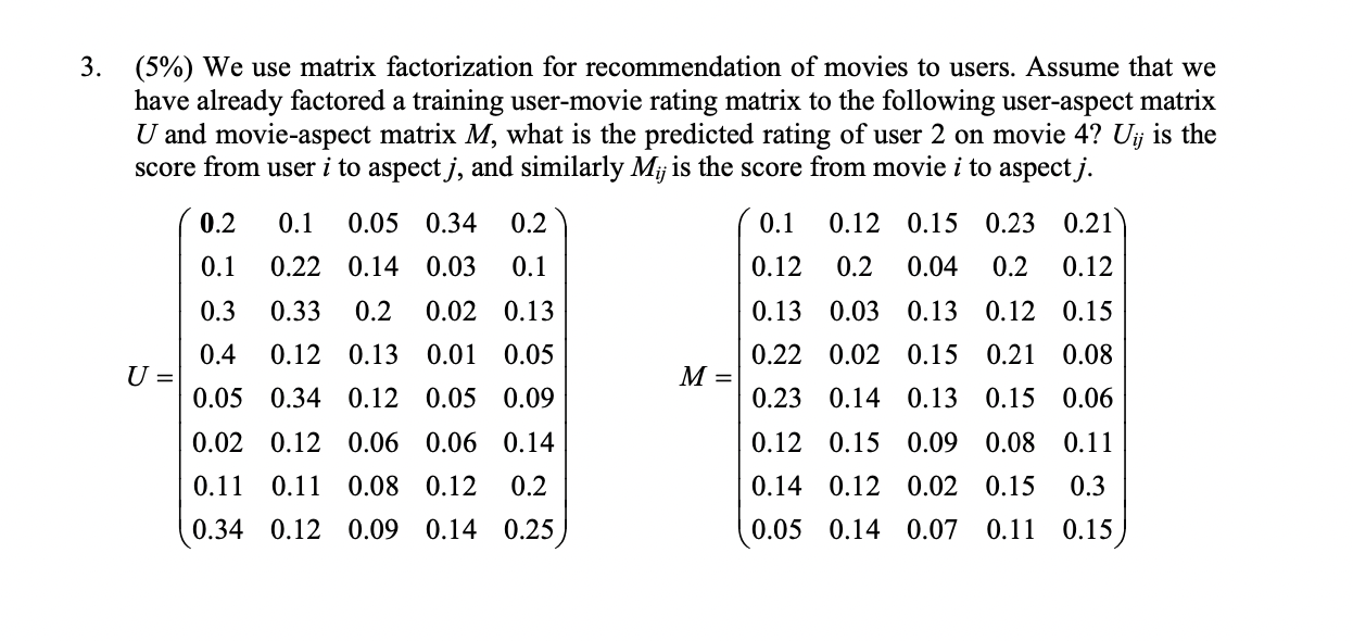 Solved 5 We Use Matrix Factorization For Recommendation