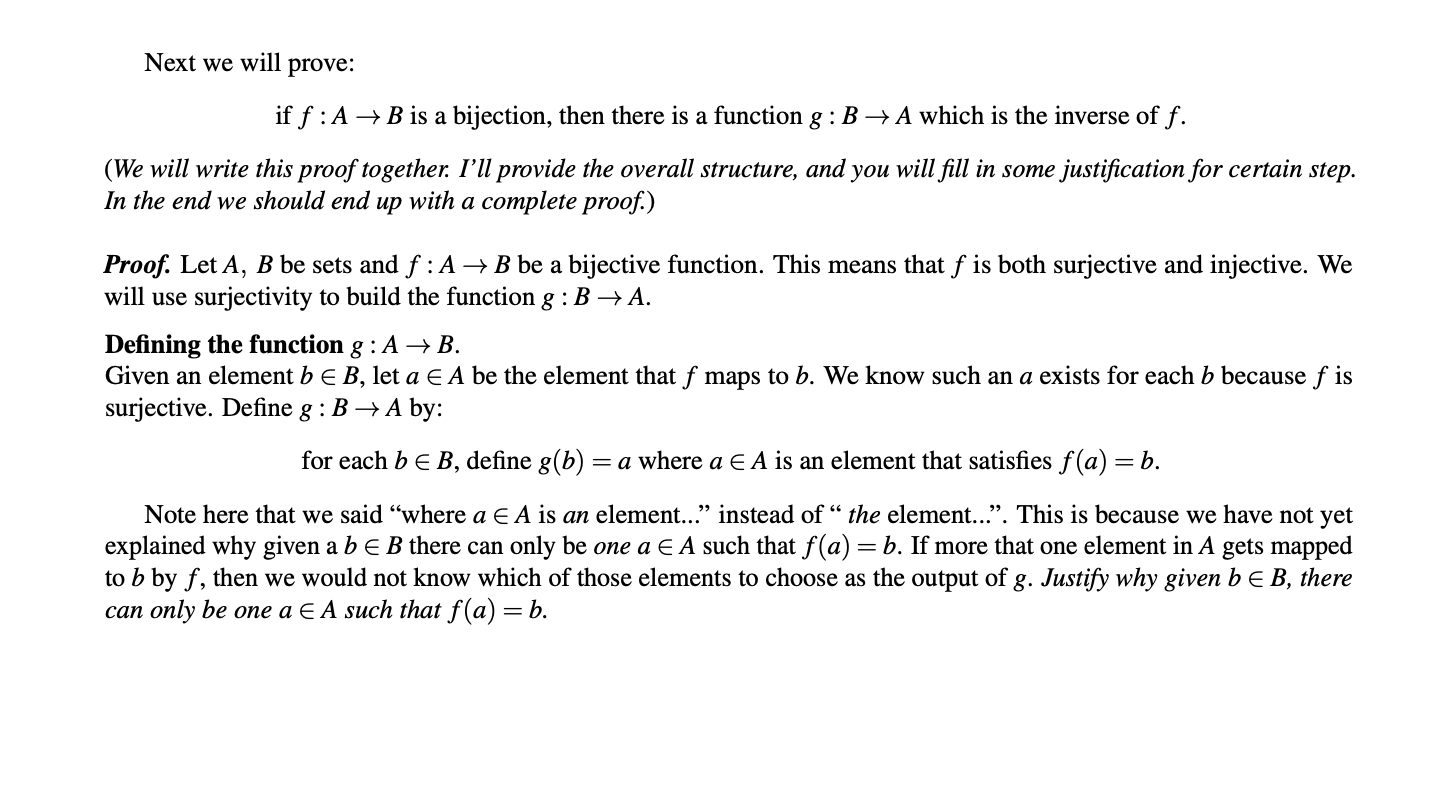 Solved Next we will prove: if f:A+B is a bijection, then | Chegg.com
