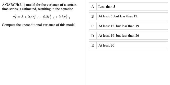 Solved AGARCH(2,1) model for the variance of a certain time | Chegg.com