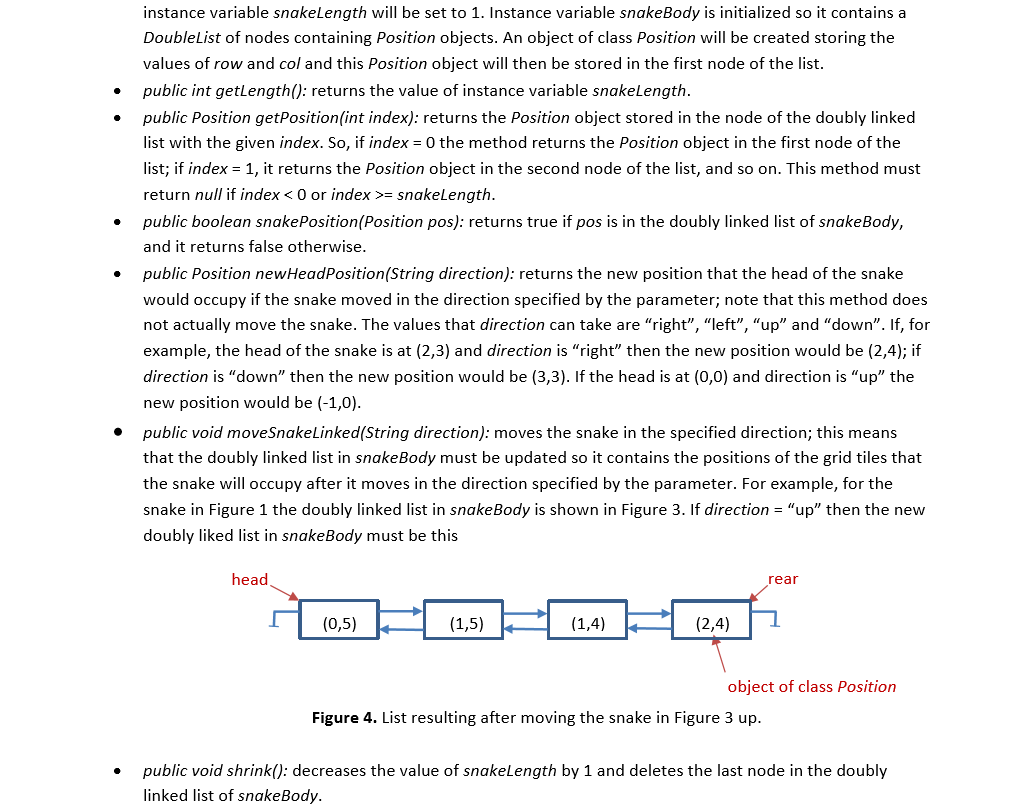 Solved 3.5 Class SnakeLinked The class stores the | Chegg.com