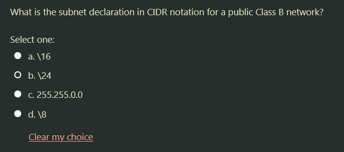 Solved What is the subnet declaration in CIDR notation for a | Chegg.com