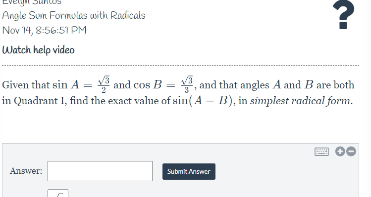 Solved Evelyn Angle Som Formulas with Radicals Nov 14, | Chegg.com