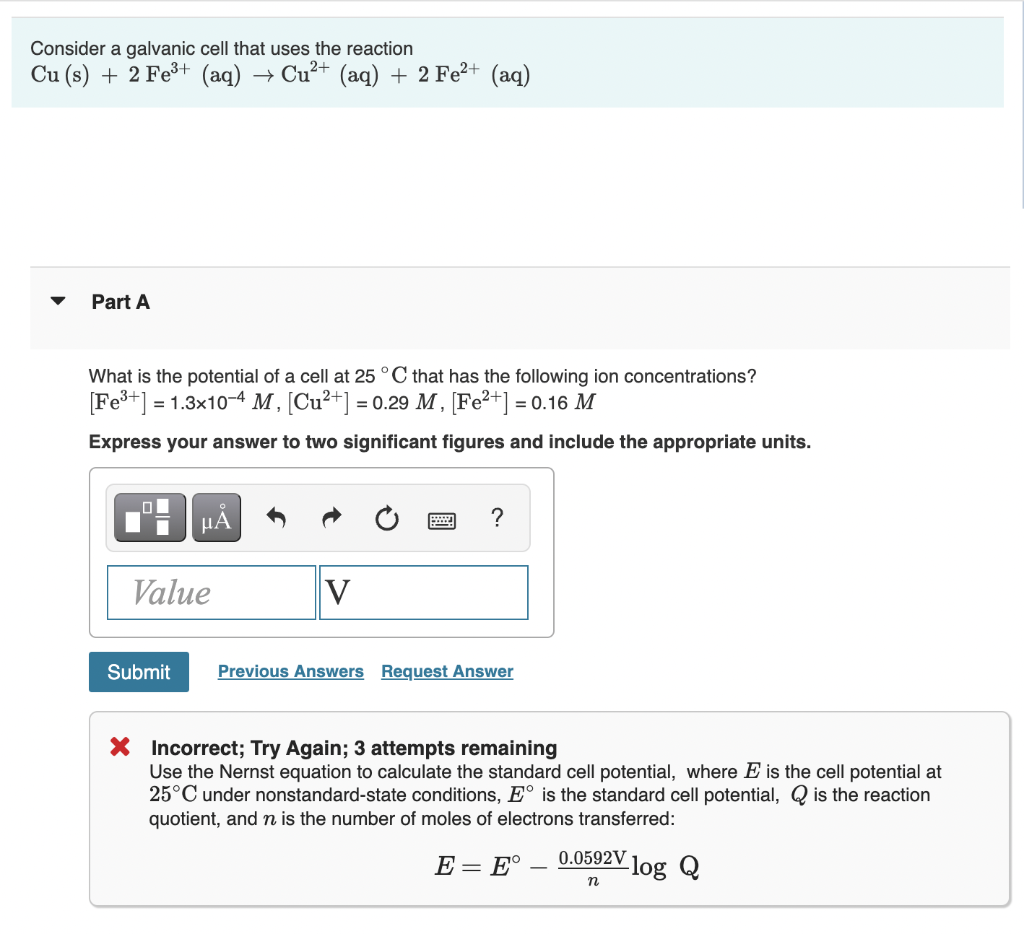 Solved Consider A Galvanic Cell That Uses The Reaction
