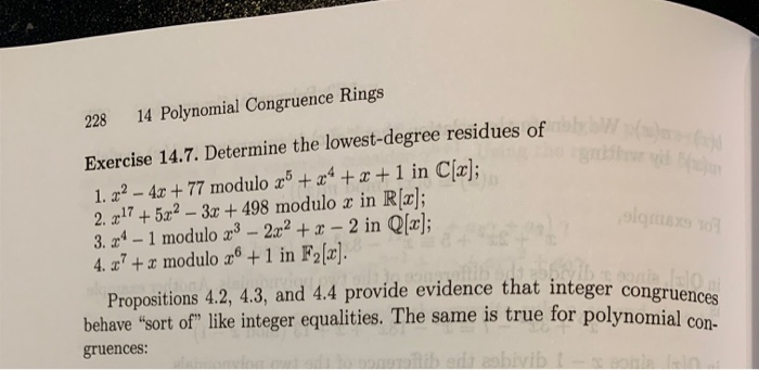 Solved 14 Polynomial Congruence Rings 228 Exercise 14.7. | Chegg.com