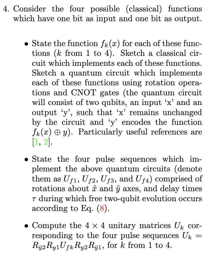 4. Consider the four possible (classical) functions | Chegg.com