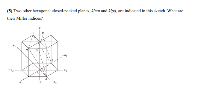 Solved (5) ﻿Two other hexagonal closed-packed planes, \( ﻿k | Chegg.com