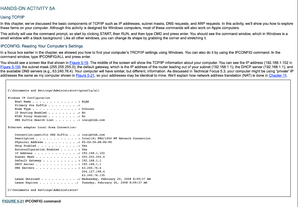 HANDS-ON ACTIVITY 5A Using TCP/IP In this chapter, | Chegg.com