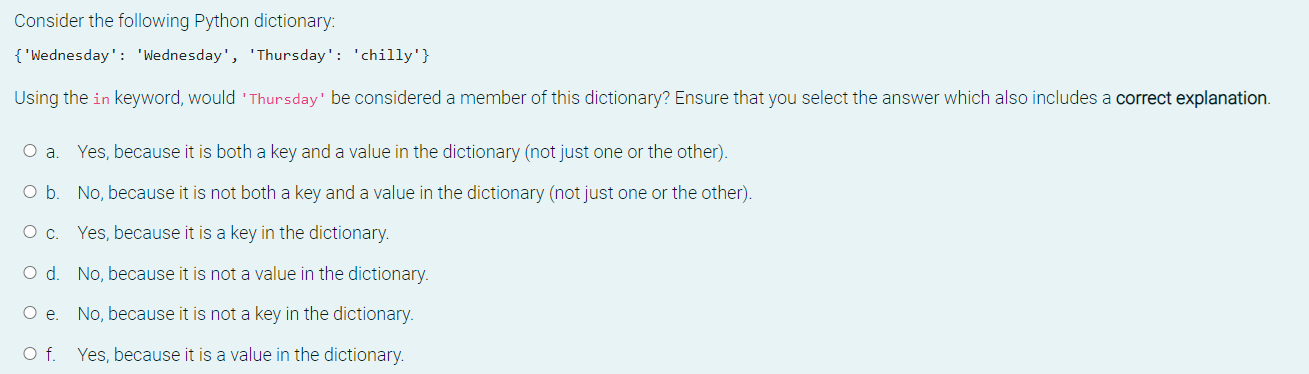 Solved Consider the following Python dictionary: | Chegg.com