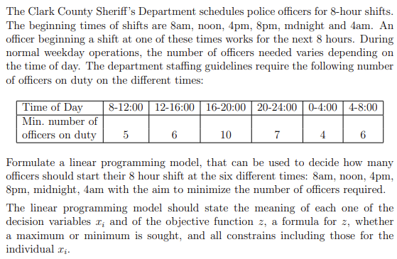 Solved The Clark County Sheriff's Department schedules | Chegg.com