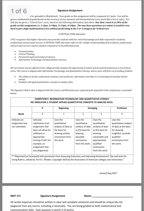 Solved 1 of 6 Signature Assignment o be uploaded to | Chegg.com