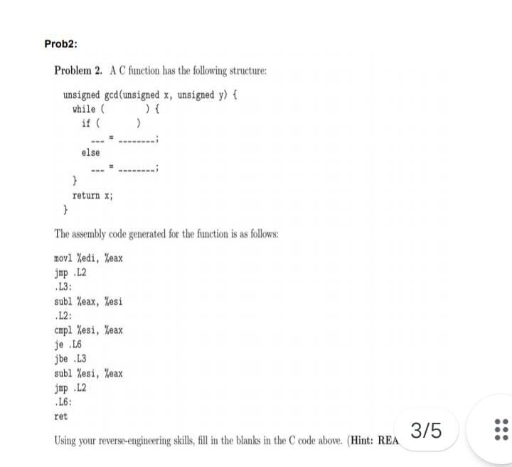 Solved Prob2: Problem 2. A C function has the following | Chegg.com