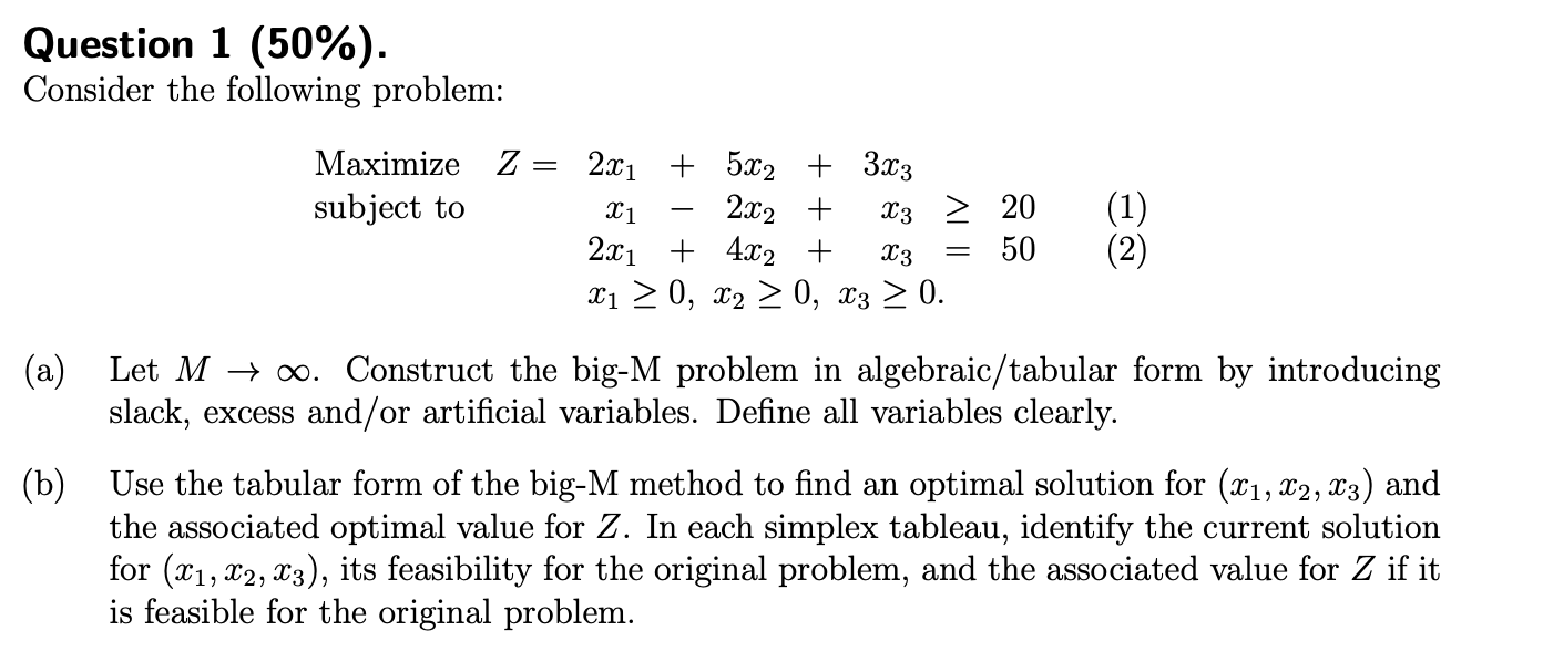 Solved Question 1 (50%). Consider the following problem: . = | Chegg.com