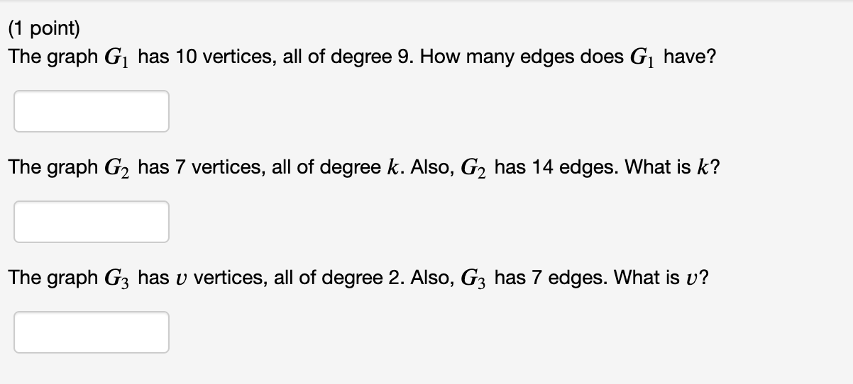 Solved (1 point) The graph G1 has 10 vertices, all of degree | Chegg.com