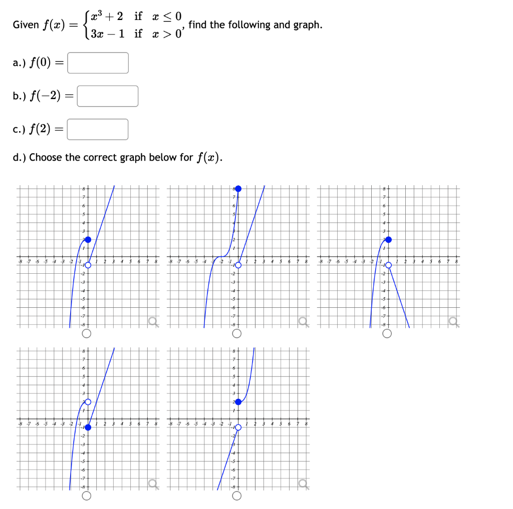 Solved Given f(x)={x3+23x−1 if if x≤0x>0, find the | Chegg.com