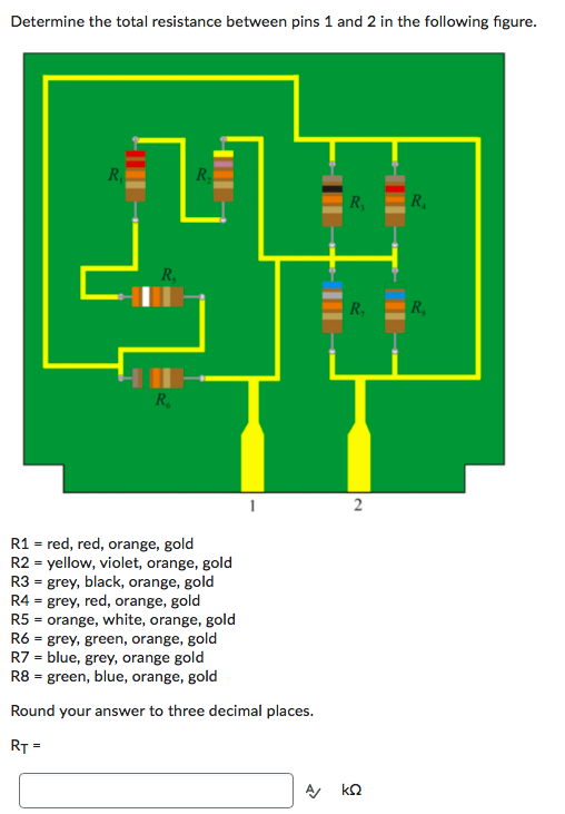 Solved Determine the total resistance between pins 1 and 2 | Chegg.com
