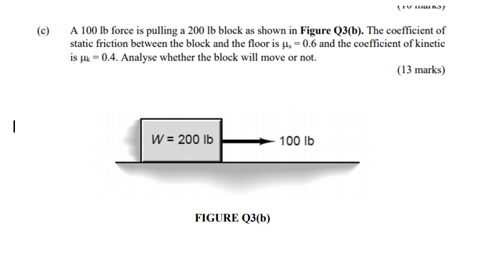Solved (TV HAS) (c) A 100 lb force is pulling a 200 lb block | Chegg.com
