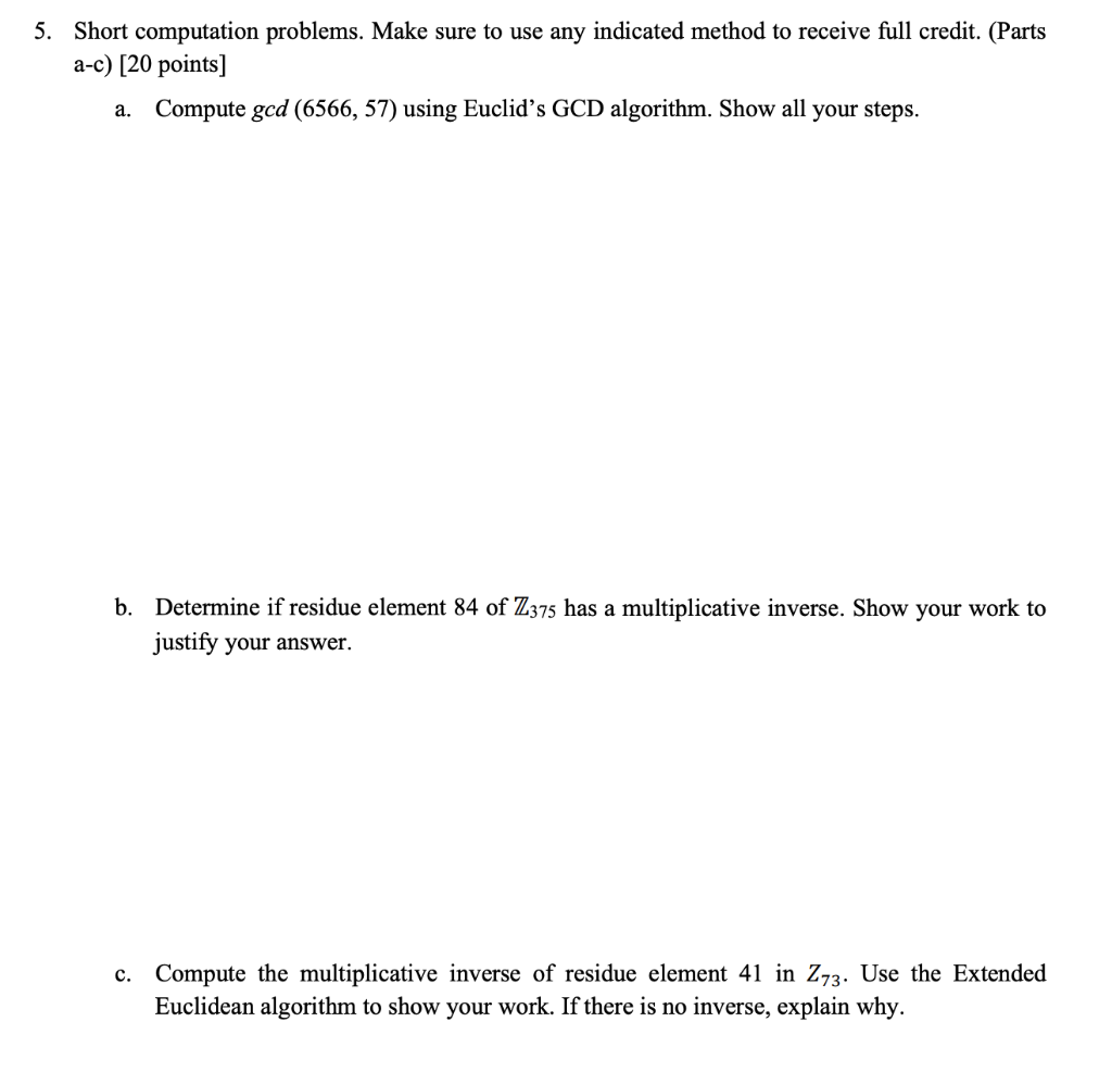 Solved 5. Short computation problems. Make sure to use any | Chegg.com