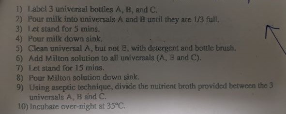 Solved 1) Label 3 universal bottles A,18, and C. 2) Pour | Chegg.com