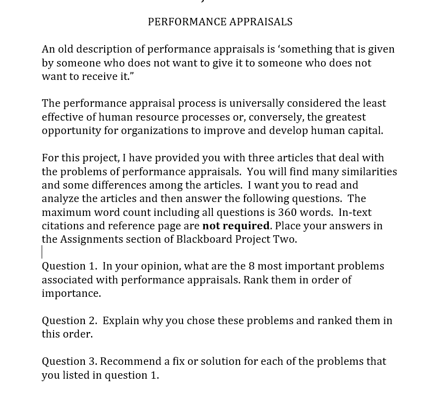 Solved Most Serious Performance Appraisal Problems 1. Don’t | Chegg.com