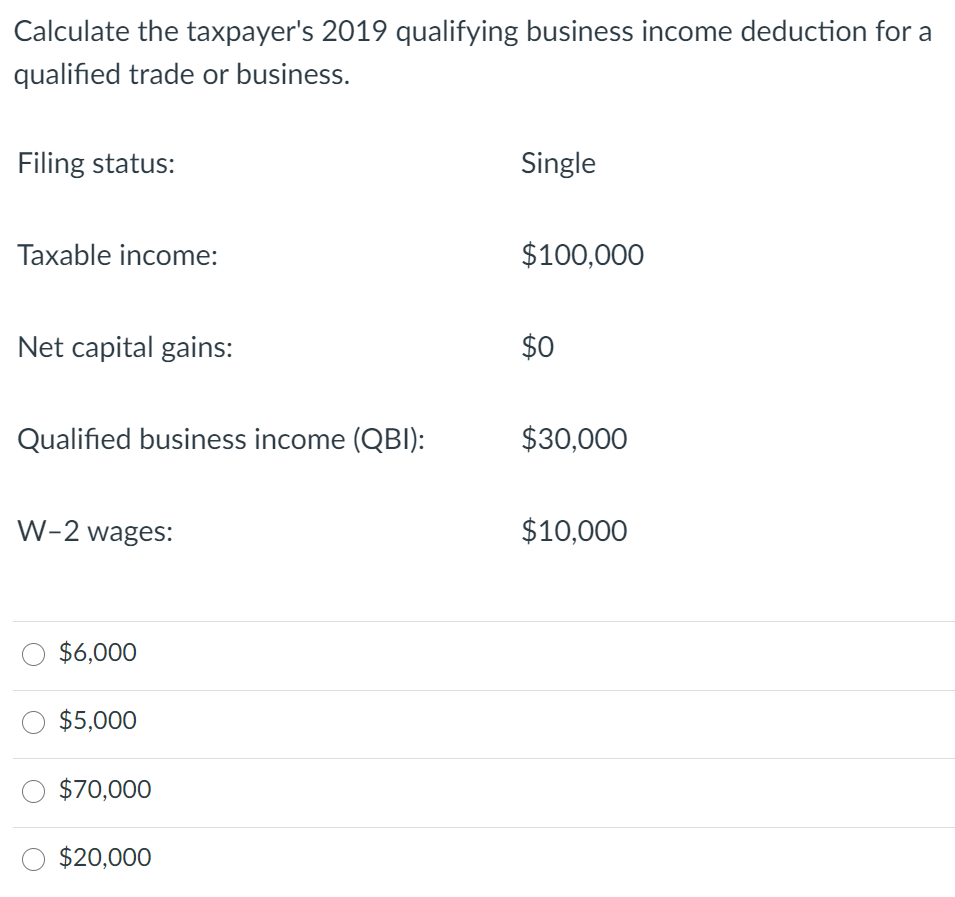 Solved Calculate the taxpayer's 2019 qualifying business | Chegg.com