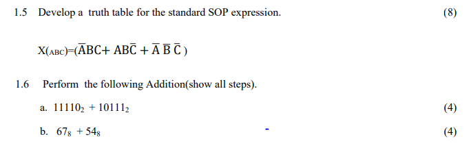 Solved 15 Develop A Truth Table For The Standard Sop 8364