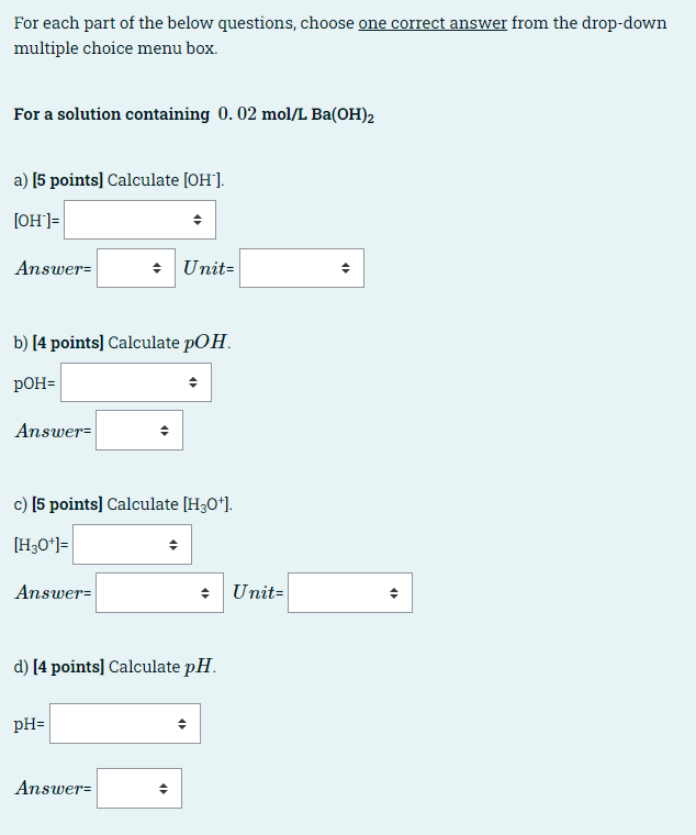 Solved For each part of the below questions, choose one | Chegg.com