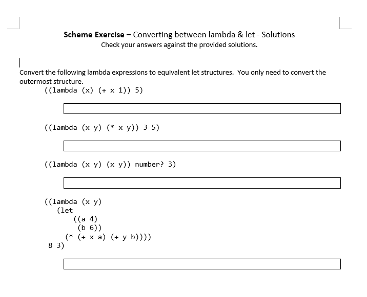 Solved Scheme Exercise - Converting between lambda & let - | Chegg.com