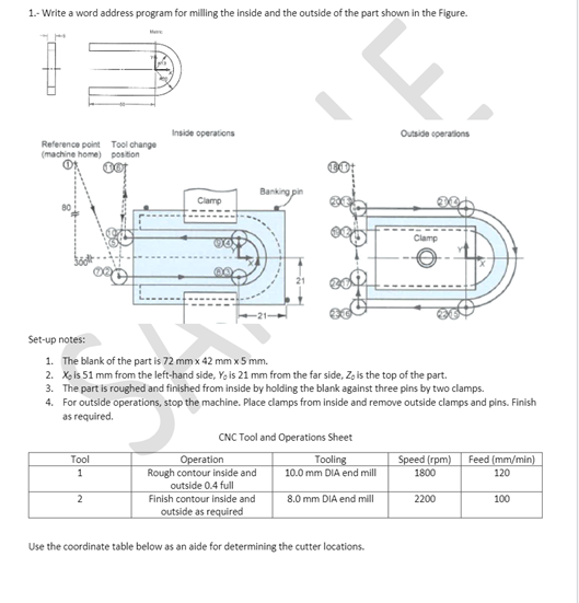 1.- Write a word address program for milling the | Chegg.com