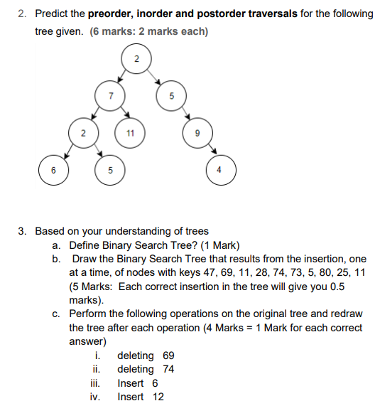 Solved 2. Predict the preorder, inorder and postorder | Chegg.com