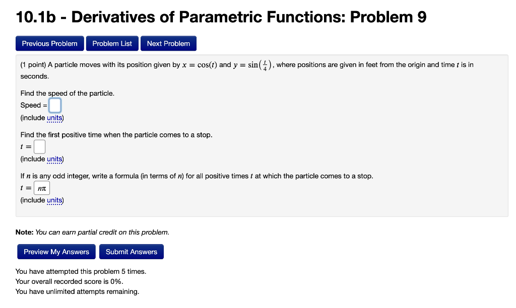 Solved 10.1b - Derivatives of Parametric Functions: Problem | Chegg.com
