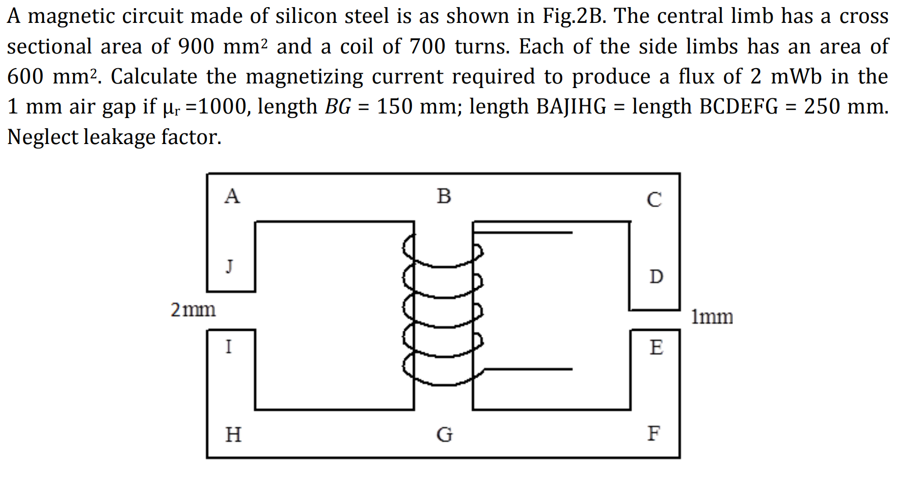 Solved A magnetic circuit made of silicon steel is as shown | Chegg.com