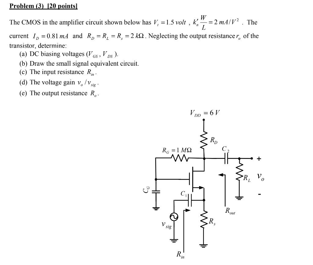 Solved Problem (3) 120 pointsl The CMOS in the amplifier | Chegg.com