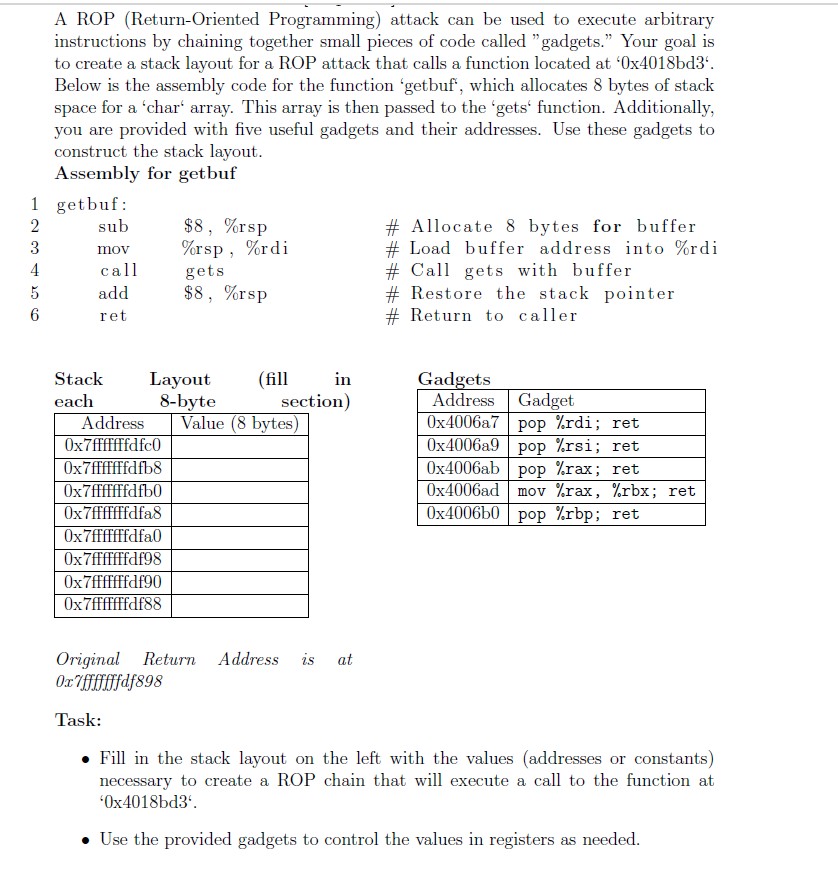A ROP (Return-Oriented Programming) ﻿attack can be | Chegg.com