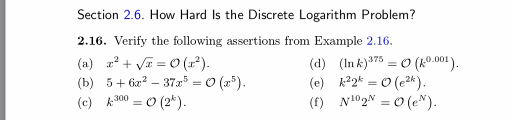 Solved Section 2.6. How Hard Is the Discrete Logarithm | Chegg.com