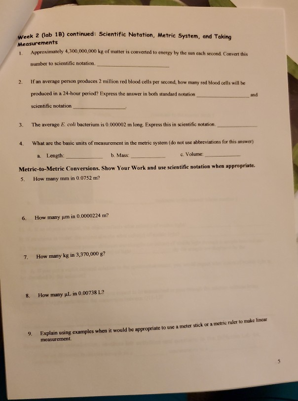 Solved Week 2 (lab 1B) continued: Scientific Notation, | Chegg.com