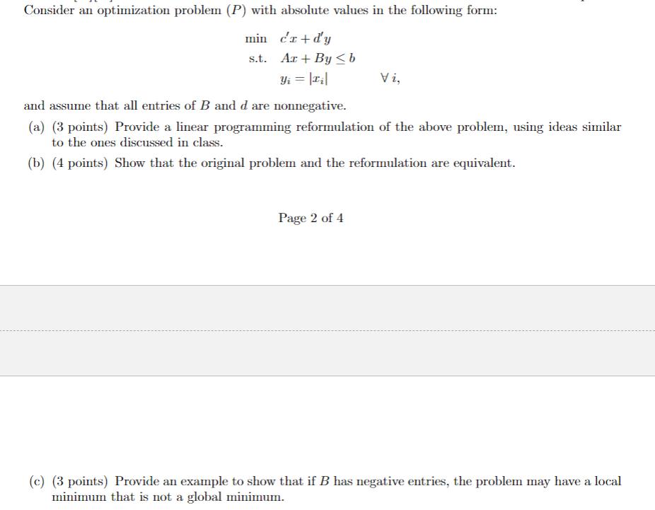 Consider an optimization problem (P) with absolute | Chegg.com